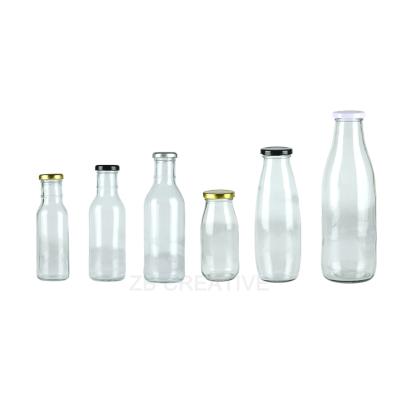 China 250ml-1000ml Flint Milk Glass Bottle Screw Neck Juice Drink 200g-390g CY1206-1437 for sale