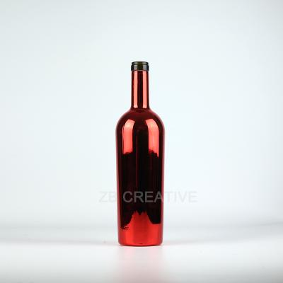 China 750ml Custom Glass Bottle Custom Electroplated Bordeaux Glass Wine Bottle with Cork Finish for Luxury Packaging for sale