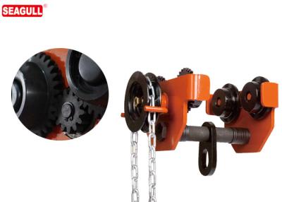 China 10T push travel trolley Geared Manual Trolley for i-beam fixed with long chain for sale