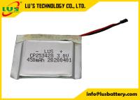 China Flat Thin CP253428 With Connector 3 Volt 450mah Lithium Ion Non Rechargeable Cell for sale