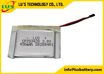 China Flat Thin CP253428 With Connector 3 Volt 450mah Lithium Ion Non Rechargeable Cell for sale