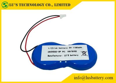 China 3.0v 1200mah Lithium Coin Battery 65mm Wires CR2450 With JST Connector for sale