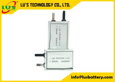 China 3v 340mah RFID Lithium Polymer Battery CP203040 Wires Terminals HRL Coating for sale