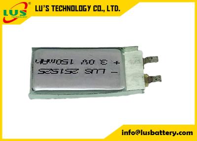 China Flat Lithium Manganese Dioxide Battery CP251525 3.0v 150mah Li Po Ultra Thin Battery for sale