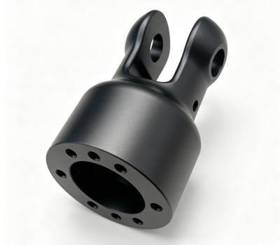 China Custom 6061-T6 Aluminum Clevis Joint Connector with Matte Black Anodized Finish and 5-Axis CNC Machining Precision for sale