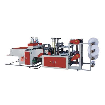 China 4 lines double layers heat bottom sealing and cold cutting HDPE LDPE plastic film T-shirt vest flat shopping bag making machine for sale