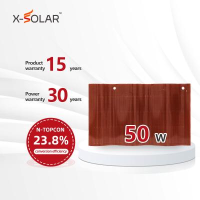 China 60W Curved Red BIPV Solar Roof Tiles with TOPCon Cells and 2400Pa Snow Load Capacity for sale