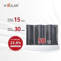 China 50W BIPV Red Solar Roof Tile Topcon Mono Cell Flat Glass Tile 685x420mm for Curved Roof for sale