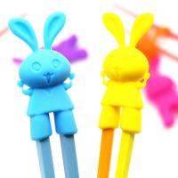 China Kids Reusable Silicone Cartoon Learning Training Chopsticks With Holders for sale