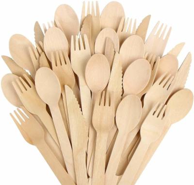 China Custom Disposable Wooden Spoon 160mm Wooden Fork Spoon Knife Utensils Biodegradable Tableware Wedding Ice Cream Fork Spoon Set for sale