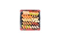 China Black Red Disposable Sushi Box With Transparent Lid Take Out Sushi Tray Fruit Cake Dessert Container for sale