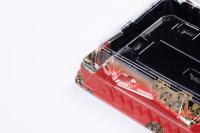 China Black Red Disposable Sushi Box With Transparent Lid Take Out Sushi Tray Fruit Cake Dessert Container for sale