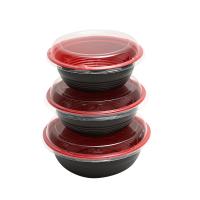 China Disposable food packaging box Round red plastic thickened fast food box with lid leakproof soup bowl lunch box manufactu for sale