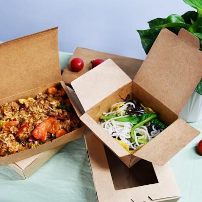 China Custom Logo Printed Kraft Food Packaging Lunch Box Take Away Food Paper Packing Carton Box with Compartments for sale