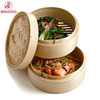 China Round Shape 24cm Bamboo Steamer Basket For Dumplings for sale