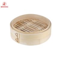 China Eco Friendly Two Tier 16cm Bamboo Steamer Basket for sale
