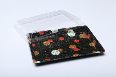 China Non Slip Disposable Takeaway Food Sealed Plastic Sushi Tray With Lid for sale