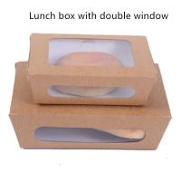 China 1200ml 337 380 400gsm Kraft Paper Lunch Box With PET Window for sale