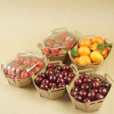 China Recyclable 350gsm Kraft Paper Fruit Tray With PET Lid for sale