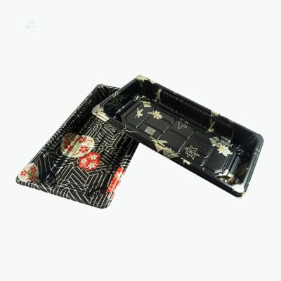 China Take Out Rectangular Food Packaging Serving Sushi Tray With Lid for sale