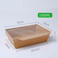 China Salad PET Lid Rectangular Kraft Paper Disposable Food Container With Lid for sale