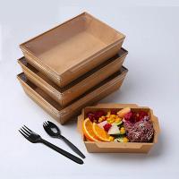China Salad PET Lid Rectangular Kraft Paper Disposable Food Container With Lid for sale