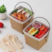 China Recycle Kraft Paper Take Away Lunch Noodle Packaging Box With Tray And Handle for sale