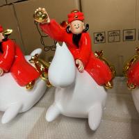 China Glossy Coating FRP Statues God Of Wealth Riding Horse May Fortune Come Immediately for sale