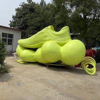 China FRP Statue Giant Fluorescent Yellow Sneaker Fiberglass Shoe Sculpture Commercial Mall Art Display for sale