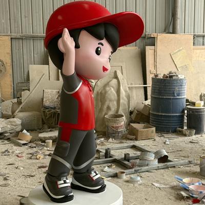 China Fiberglass Cartoon Logistics Boy FRP Statues Courier Character Sculpture Commercial Lobby Display for sale