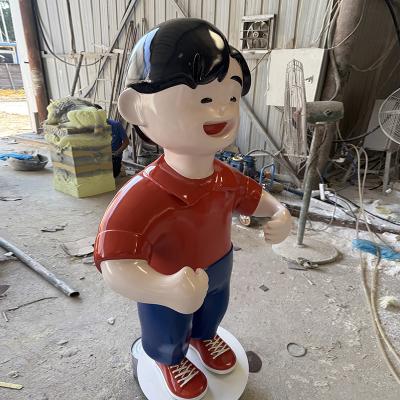 China Custom FRP Cartoon Boy Statue Fiberglass Mascot Figure Outdoor Landscape Decor Sculpture for sale