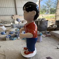 China Fiberglass Cartoon Character Sculpture FRP Big Head Boy Statue Shopping Mall Display Ornament for sale