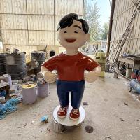 China Fiberglass Cartoon Character Sculpture FRP Big Head Boy Statue Shopping Mall Display Ornament for sale