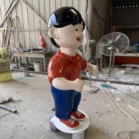 China Fiberglass Cartoon Character Sculpture FRP Big Head Boy Statue Shopping Mall Display Ornament for sale