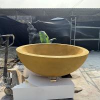 China Round Stone Water Bowl 3D Printing Statues Golden Surface Fountain Basin Garden Sculpture for sale