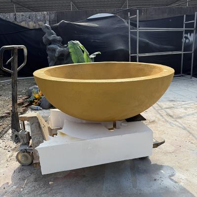China Round Stone Water Bowl 3D Printing Statues Golden Surface Fountain Basin Garden Sculpture for sale