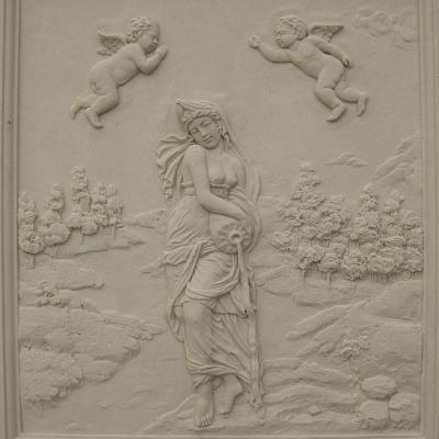 China Oriental Lotus Pond Red Crowned Crane Relief Sandstone Statue Outdoor Decorative Wall Panel for sale