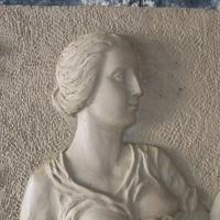China European Lady Grape Sandstone Sculpture Harvest Relief Wall Panel for sale
