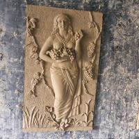China European Lady Grape Sandstone Sculpture Harvest Relief Wall Panel for sale