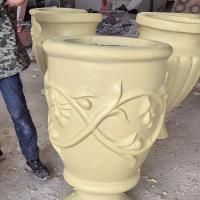 China European Pedestal Floral Relief Sandstone Sculpture Garden Planter Urn for sale
