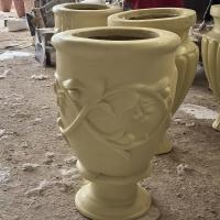 China European Pedestal Floral Relief Sandstone Sculpture Garden Planter Urn for sale