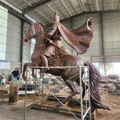 China Ancient Warrior Equestrian General Riding Horse Statue Bronze Ornaments for sale