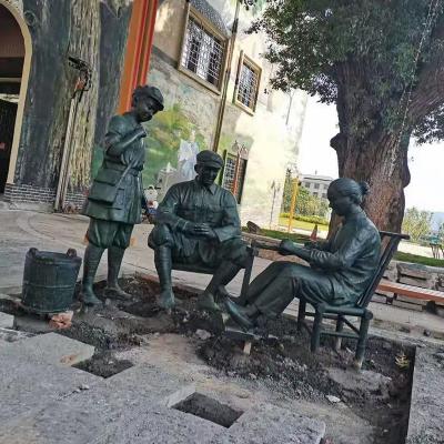 China Red Revolutionary Theme Group Bronze Sculpture Civilian Soldier Meeting Statue for sale