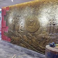 China Red Copper Forged Relief Bronze Wall Relief Sculpture Oriental Scenery for sale