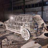 China Hollow Text Car Model Sculpture Stainless Steel New Energy Vehicle Statue for sale