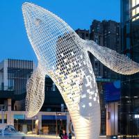China Stainless Steel Hollow Mesh Whale Sculpture Marine Landscape Metal Decor for sale