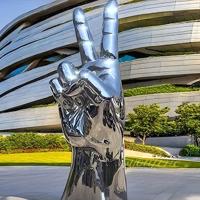 China Spraying / Brushed Finish Stainless Steel Outdoor Sculpture Geometric Abstract Sculpture Plaza Decorative Metal Ornament for sale