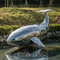 China Mirror Perforated Whale Stainless Steel Sculpture Large Outdoor Metal Statue for sale