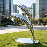 China Polished Hollow Whale Sculpture Waterfront Landscape Metal Decor Ss Sculpture for sale