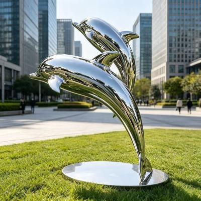 China Polished Hollow Whale Sculpture Waterfront Landscape Metal Decor Ss Sculpture for sale